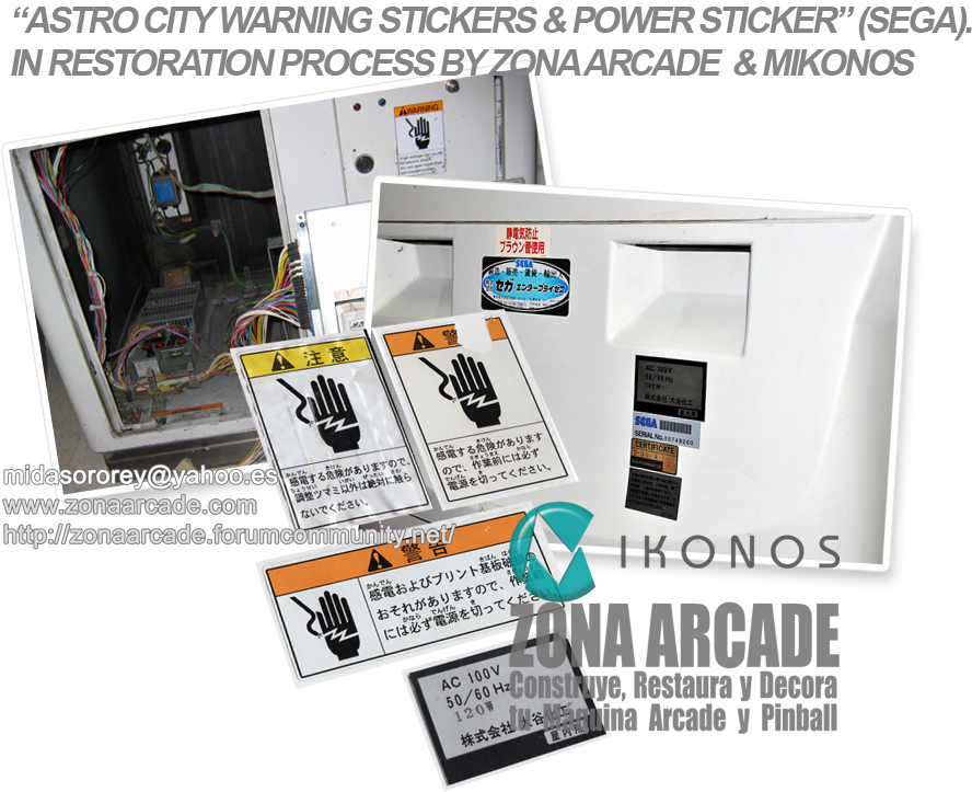 "ASTRO CITY - ALL WARNING STICKER AND POWER STICKER" (SEGA) for restored and Reproduction by ZA